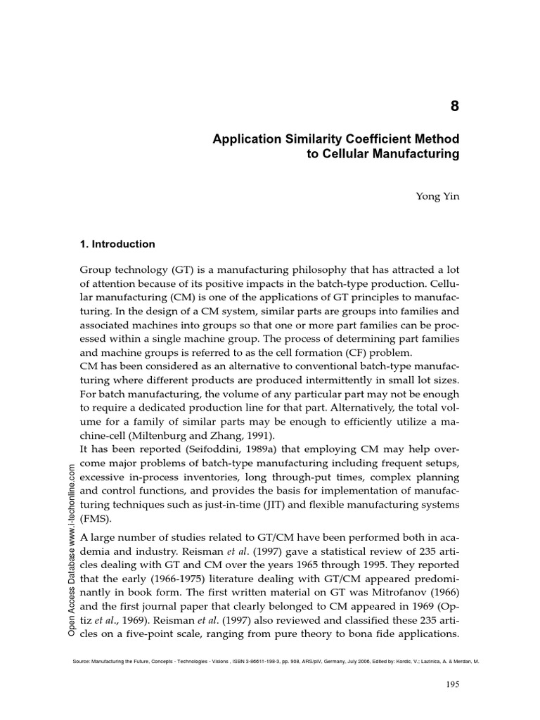 Application Similarity Coefficient Method To Cellular Manufacturing | PDF | Cluster Analysis ...