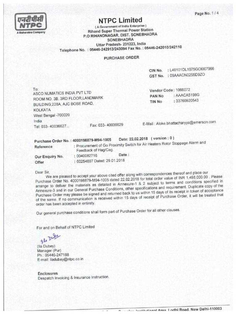 NTPC Rihand Go Switch PO | PDF