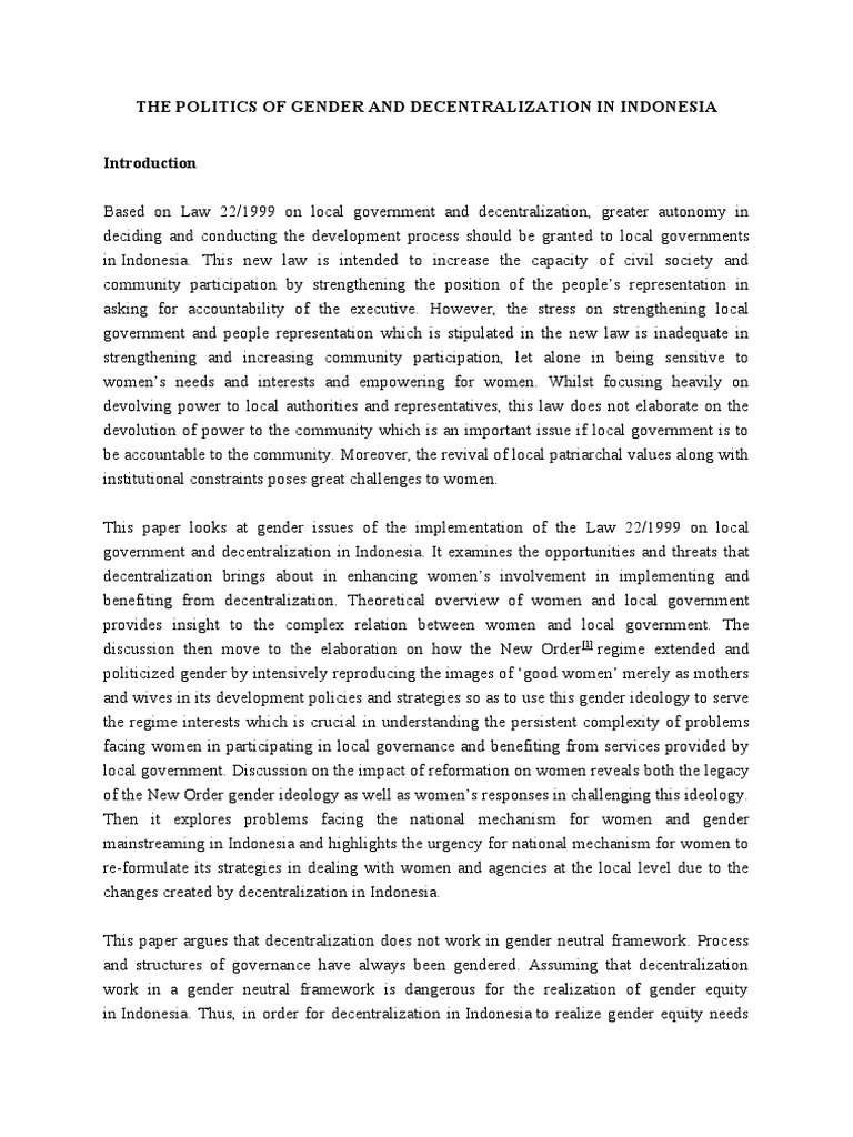Decentralisation And Local Governance In Indonesia Pdf Empowerment Feminism