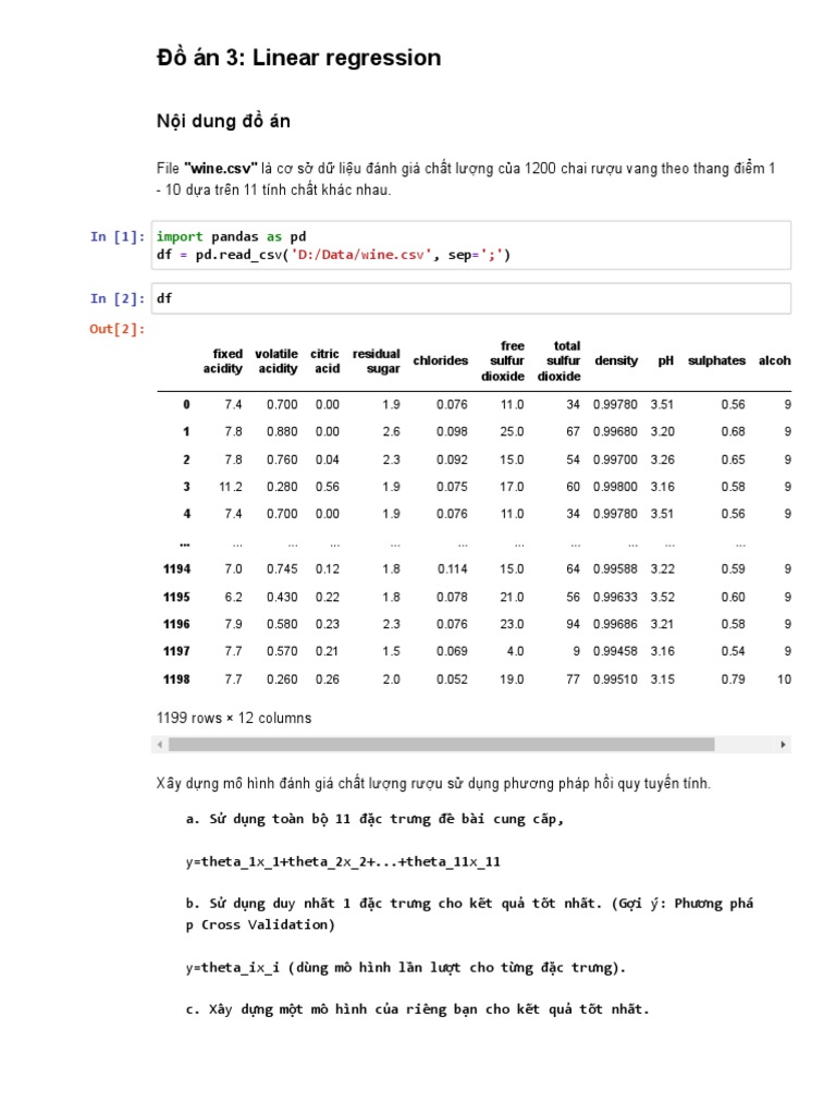 Đ Án 3: Linear Regression: N I Dung Đ Án | PDF