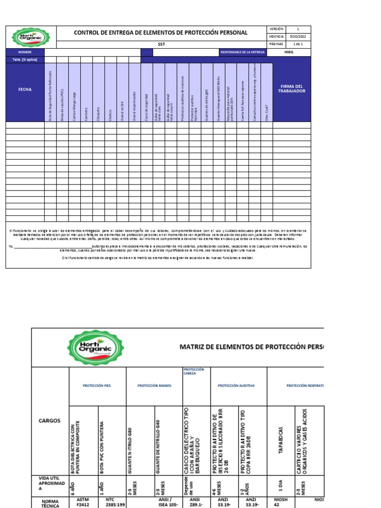 Control de Entrega de Epp y Matriz | PDF | Ropa | Equipo de protección personal