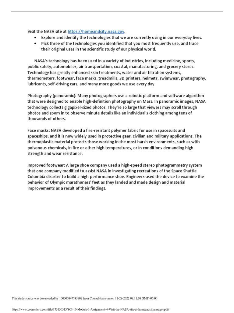 SCI 10 Module 1 Assignment 4 Visit The NASA Site at Homeandcity - Nasa.gov PDF | PDF | Nasa | 3 ...