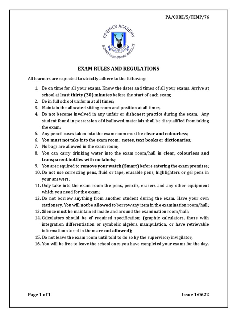 Exam Rules and Regulations | PDF