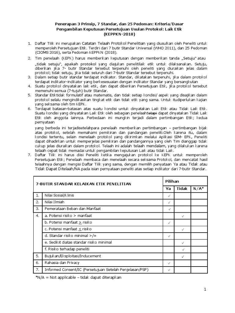 Check List 7 Standar Dan Indikator | PDF