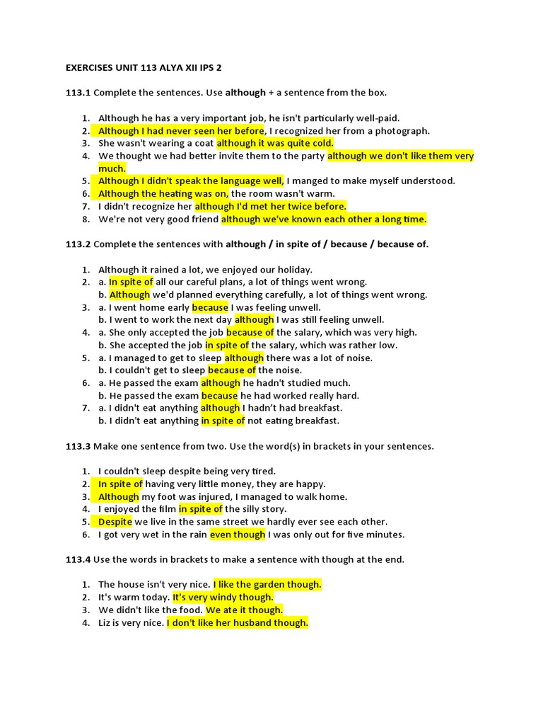Exercises Unit 113 Alya Xii Ips 2 | PDF