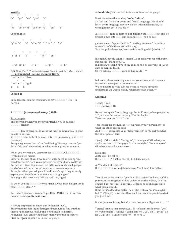 Korean Lessons | PDF | Korean Language | Onomastics