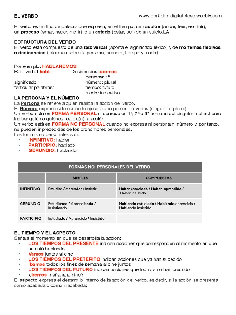 El Verbo | Descargar gratis PDF | Verbo | Conjugación gramatical