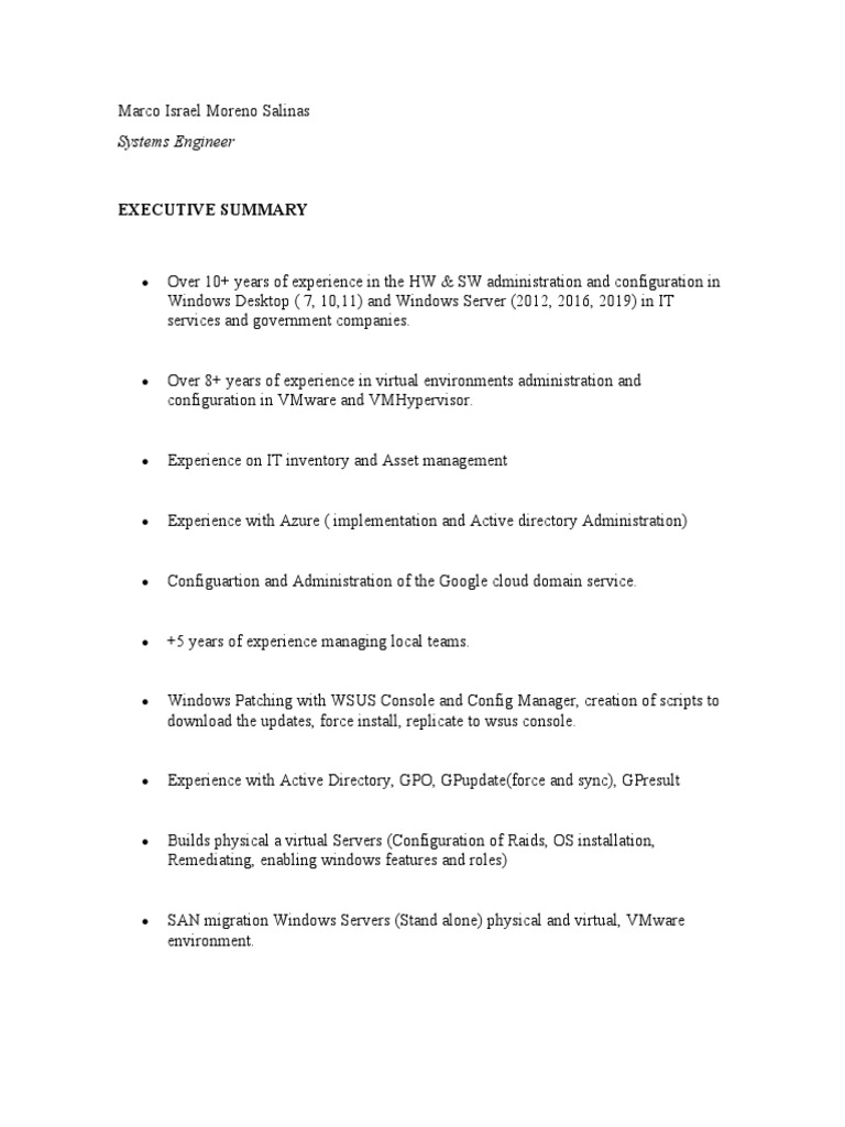 Systems Engineer: Executive Summary | PDF | Active Directory | Server ...