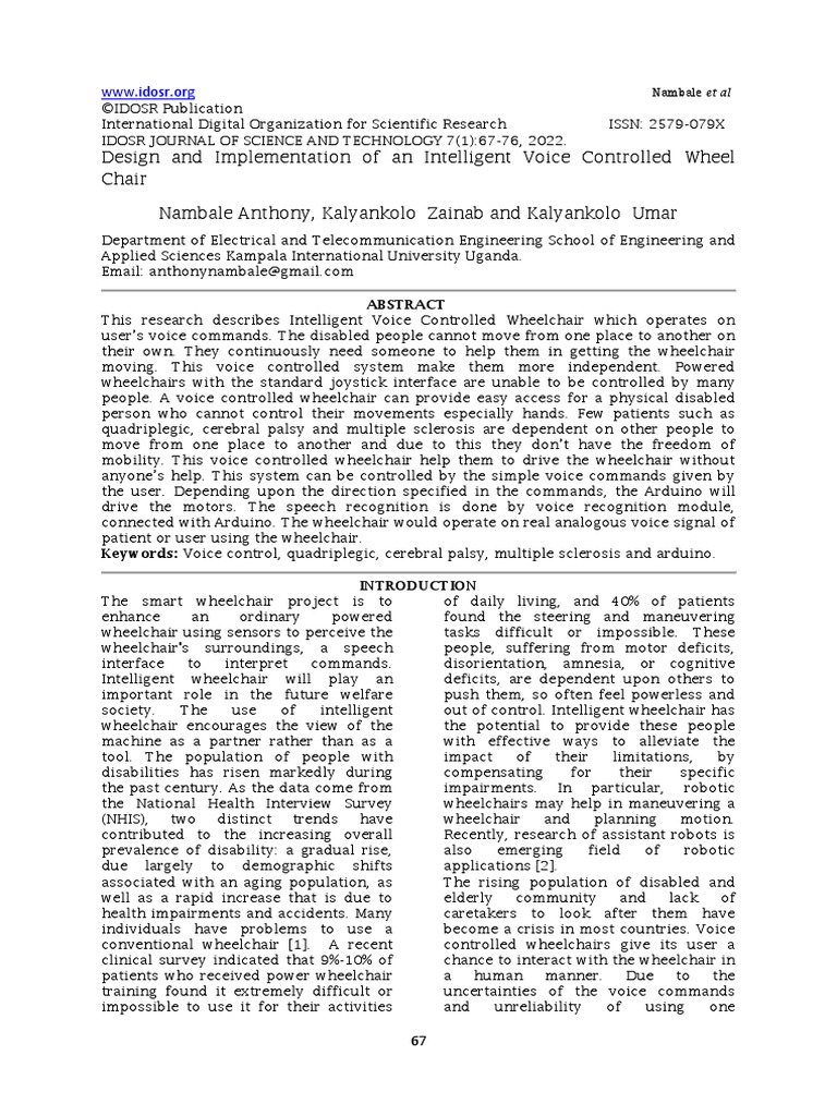 Design and Implementation of An Intelligent Voice Controlled Wheel Chair | PDF | Fuse ...