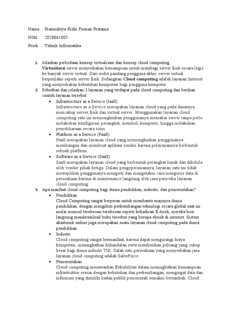 UTS-Cloud Computing-2020061005-Pramuditya Rizki F P | PDF | Komputer