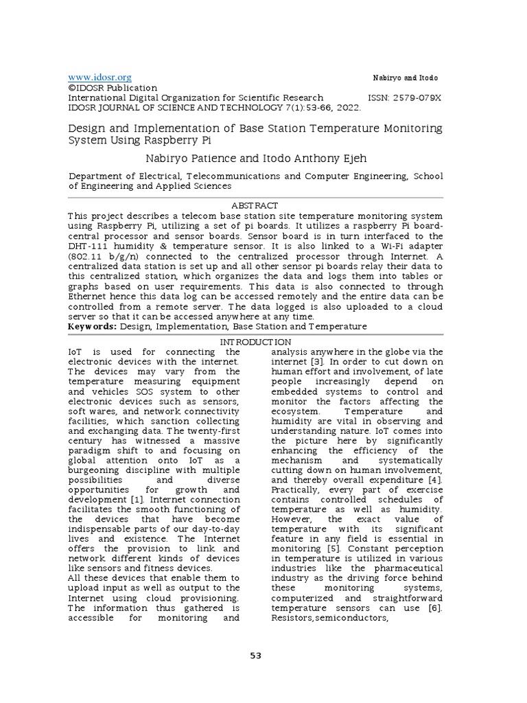 Design and Implementation of Base Station Temperature Monitoring System Using Raspberry Pi | PDF ...