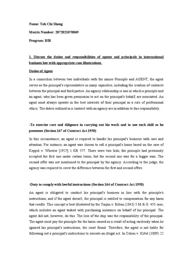 Duties of Agents in International Law | PDF | Law Of Agency | Justice