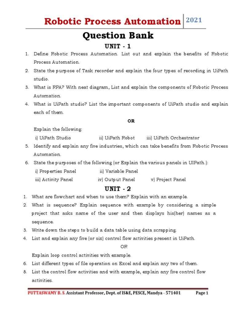 RPA Question Bank For Students | PDF | Automation | Control Flow