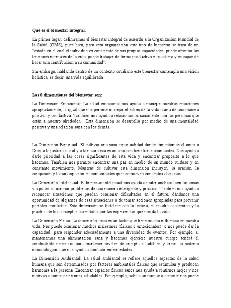 8 Dimensiones del Bienestar Integral | PDF