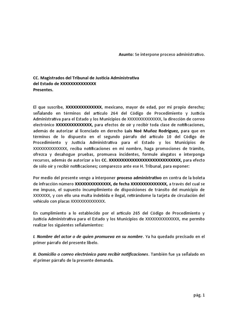 Demanda Vs Multa de Tránsito - PERSONAL1 | PDF | Mandato | Demanda judicial