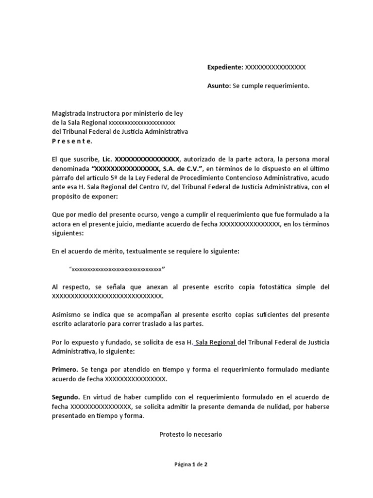 Escrito Cumplimiento Requerimiento | PDF