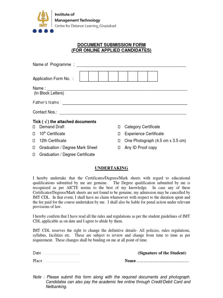 IMT CDL Document Submission Form | PDF | Career & Growth | Business