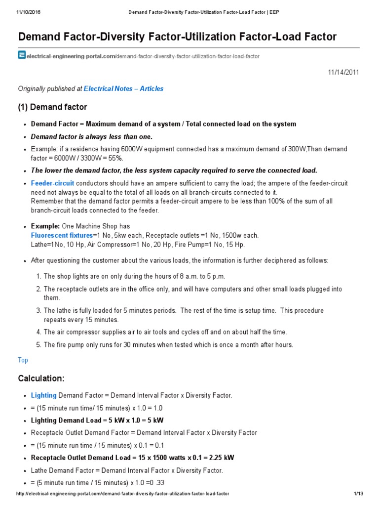 Demand Factor-Diversity Factor-Utilization Factor-Load Factor - EEP | PDF | Electrical ...
