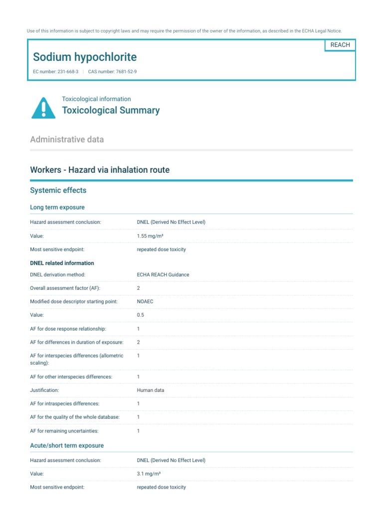 Sodium Hypochlorite - Registration Dossier - ECHA | PDF