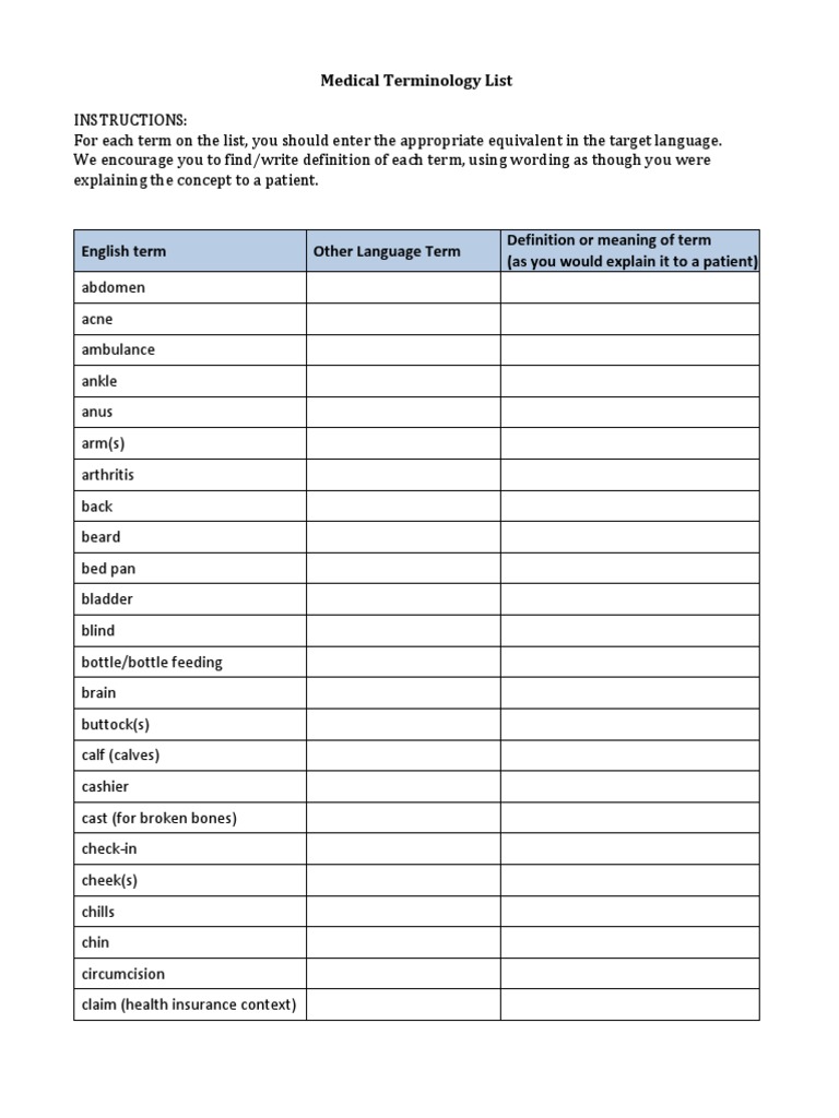 Vs - Medical Terminology List | PDF | Health Sciences | Health Care