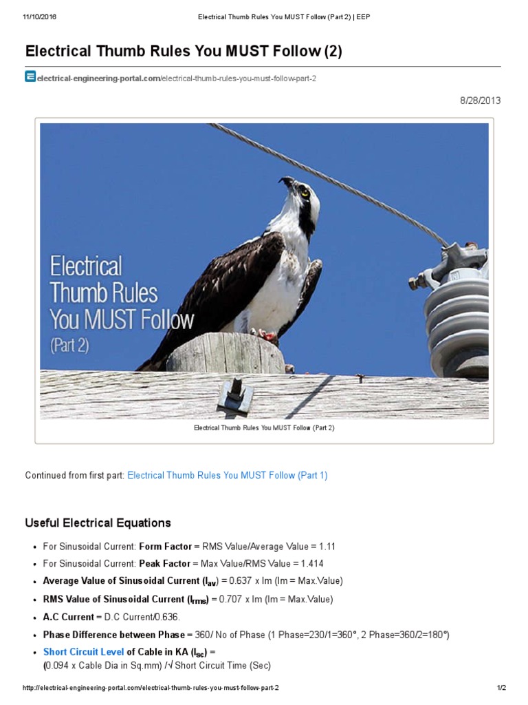 Electrical Thumb Rules You MUST Follow (Part 2) - EEP | PDF | Fuse ...