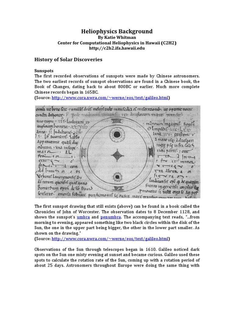 Heliophysics Background - Solar Discoveries in History, Solar Activity ...