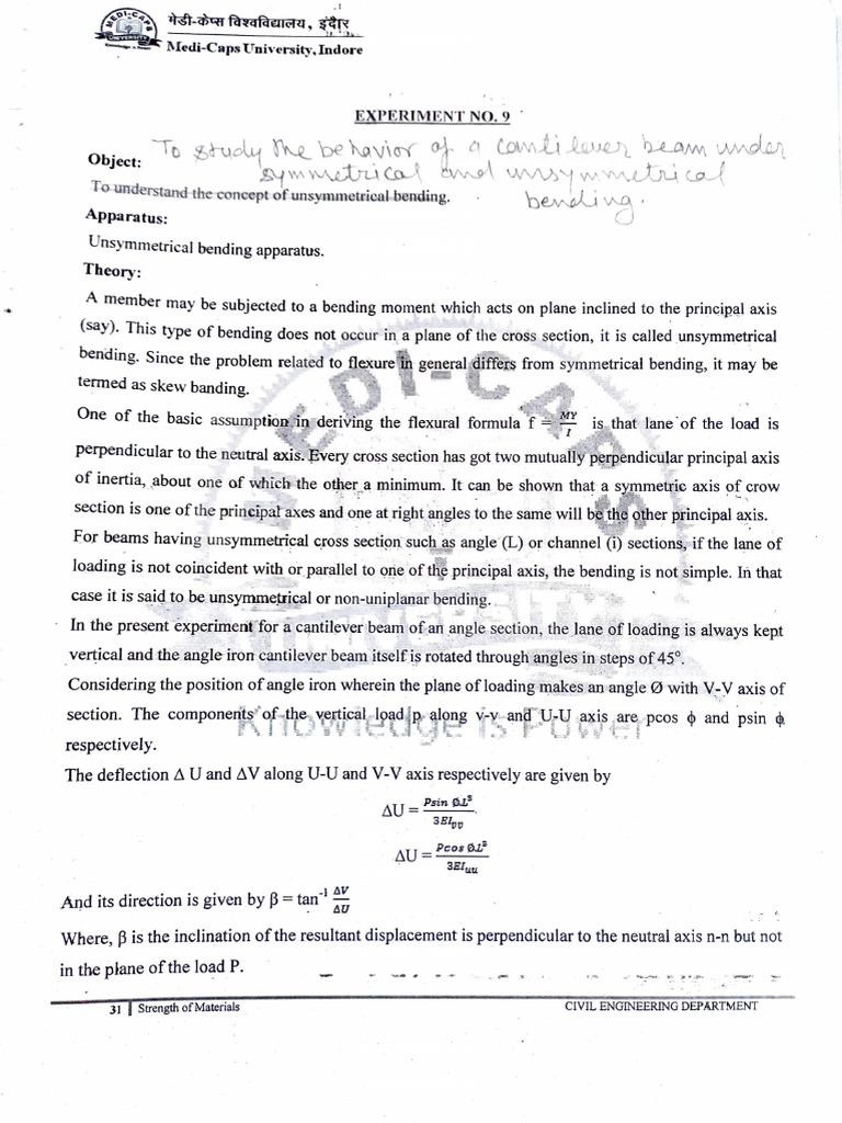 SOM - Exp 9 | PDF | Bending | Beam (Structure)