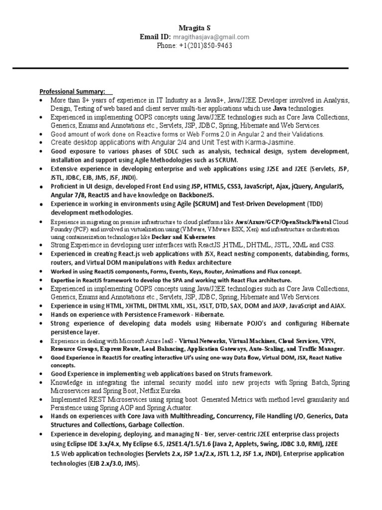 Mragita S Email ID:: Phone: +1 (201) 850-9463 | PDF | Spring Framework | Angular Js