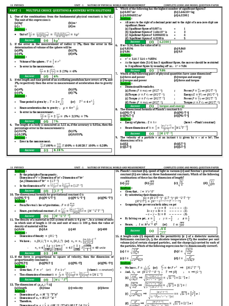 G11 Phy CH-1 Study Material | PDF | Kilogram | International System Of Units