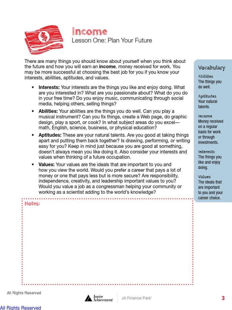 Income Lesson One - Plan Your Future (All Pages) | PDF | Cognition