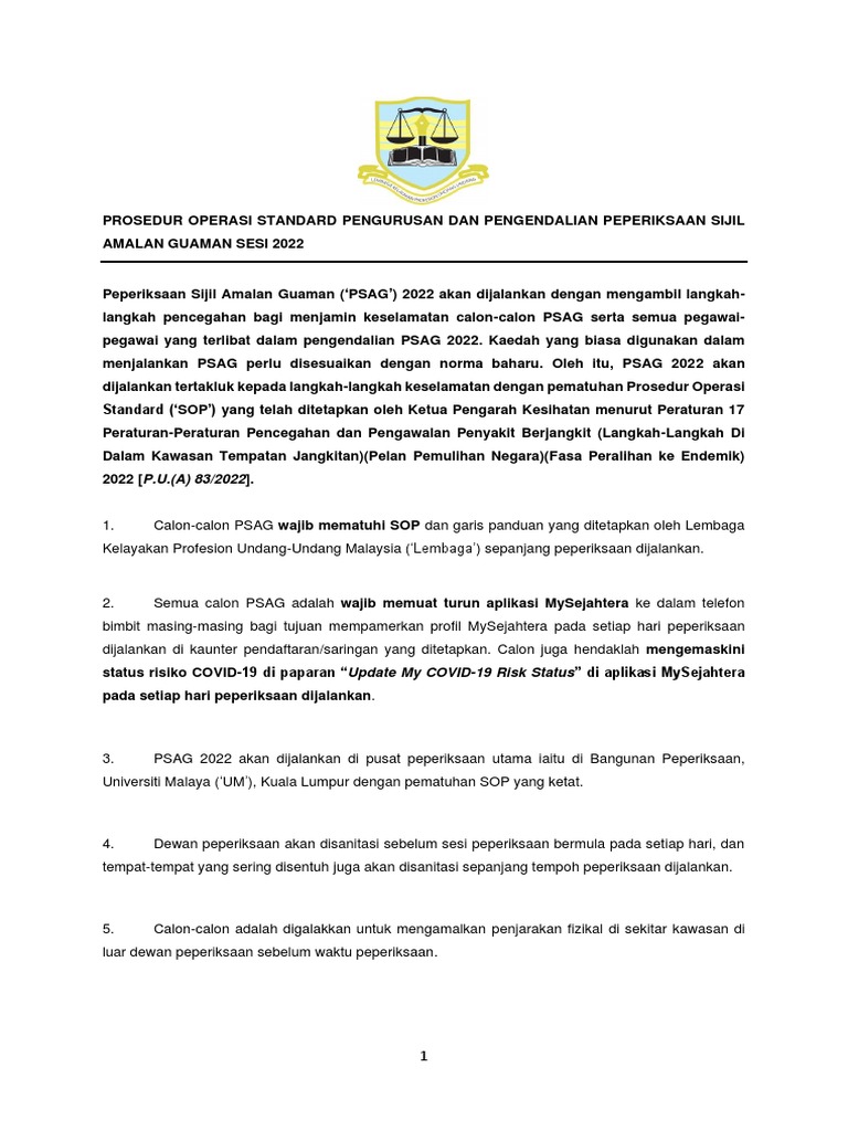 Sop Calon Psag Sesi 2022 Utama | PDF