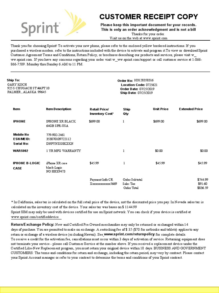 Sprint 2019 XR 64GB | PDF | Sprint Corporation | I Phone