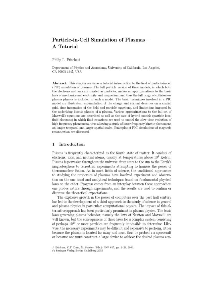 Particle-in-Cell Simulation of Plasmas Tutorial | PDF | Plasma (Physics) | Physics