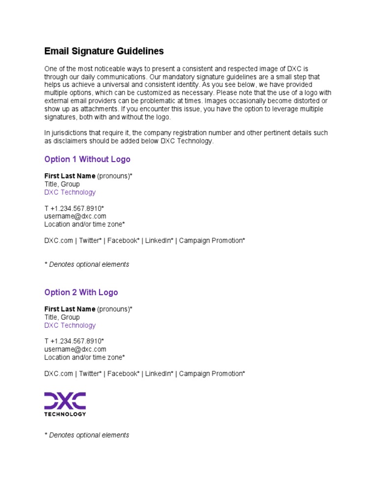 DXC Email Signature Guidelines Oct20 2021 | PDF | Microsoft Outlook ...