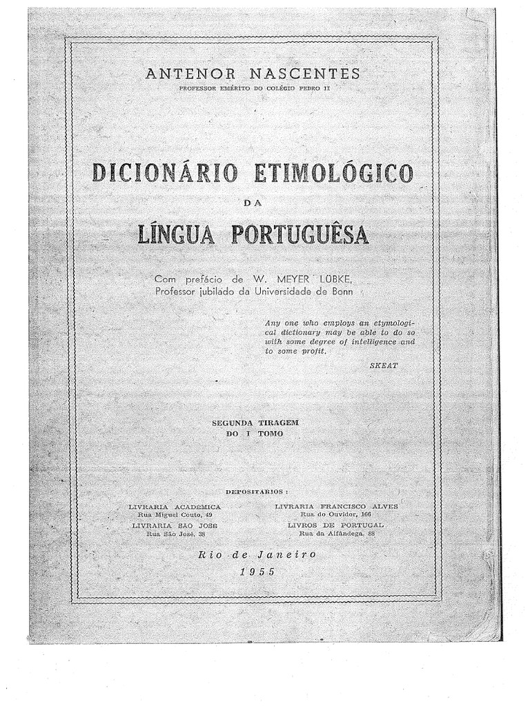 Dicionario Etimologico Lingua Portuguesa Nascentes 1955pdf | PDF