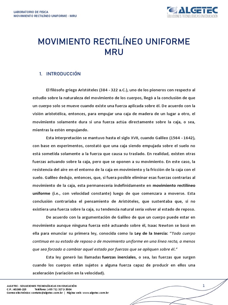 Marco Teorico Lab 01 Mru Ucv | PDF | Fuerza | Velocidad