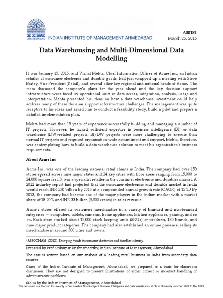Data Warehousing and Multi-Dimensional Data Modelling | PDF | Data Warehouse | Enterprise ...