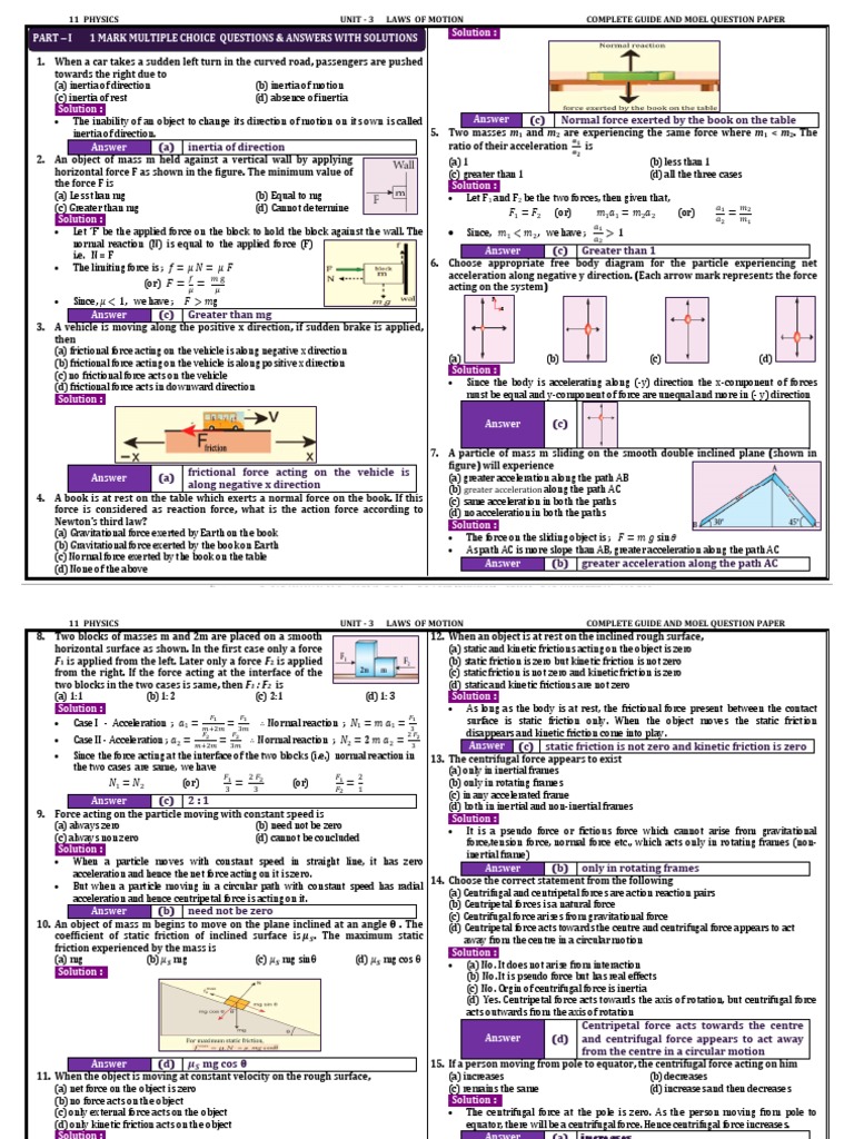 G11 Phy CH-3 Study Material | Download Free PDF | Force | Friction