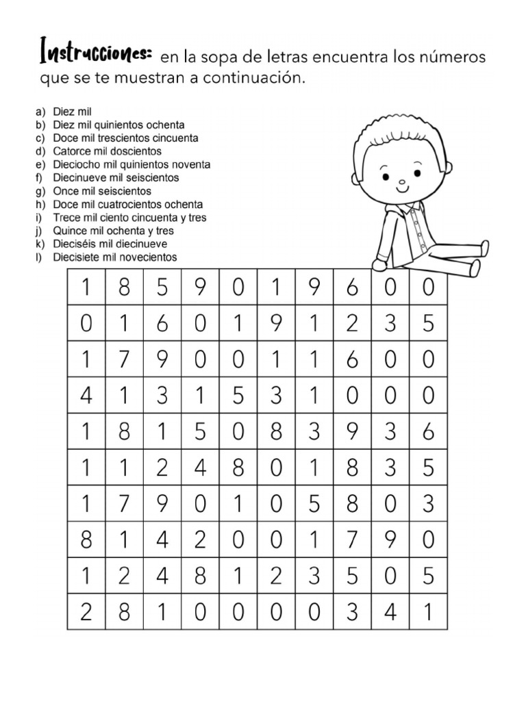 Sopa de Letras de Numeros | PDF