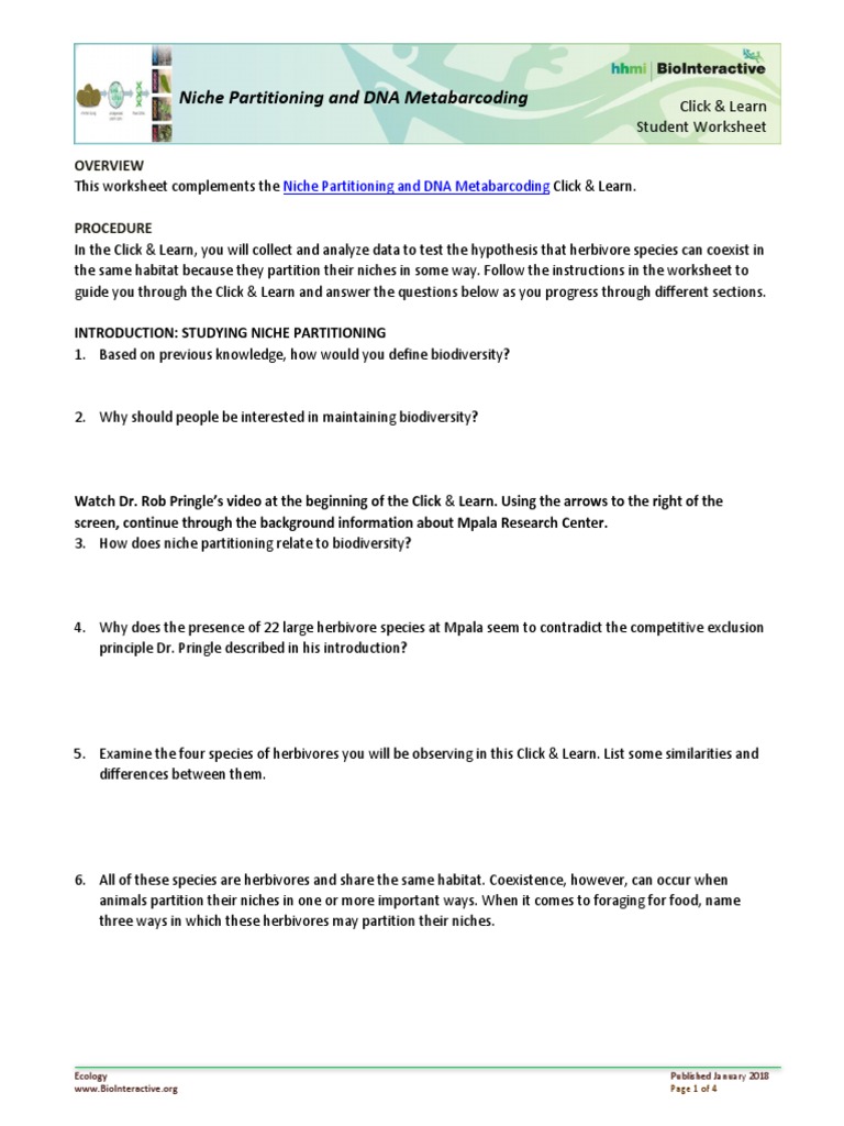 Niche Partitioning and Metabarcoding Guide | PDF | Ecological Niche ...