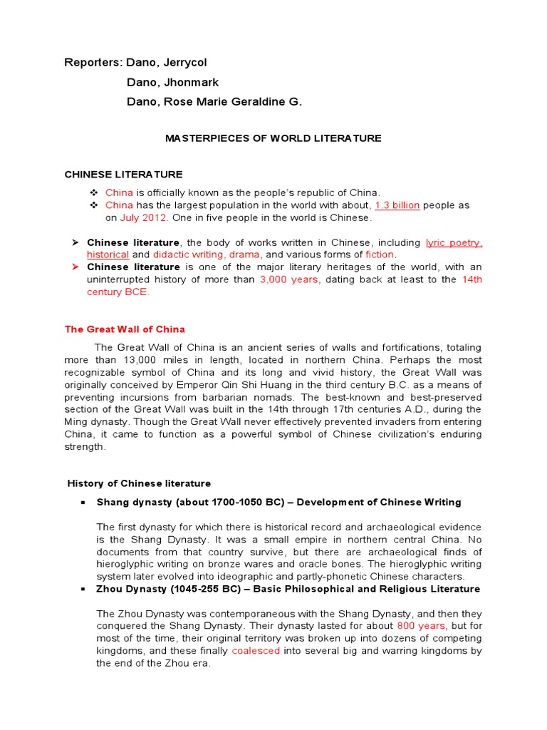 Overview of Chinese Literature History | PDF | Chinese Martial Arts ...