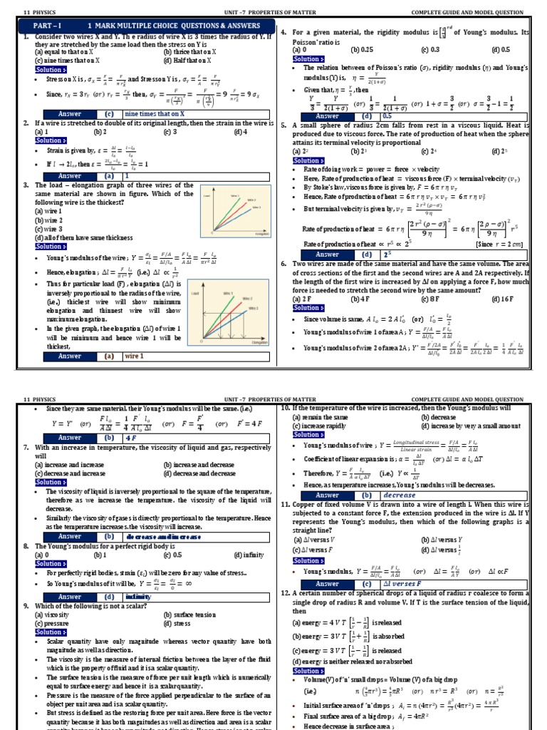 G11 Phy CH-7 Study Material | PDF | Elasticity (Physics) | Young's Modulus