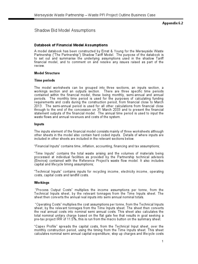 6.2 Shadow Bid Model Assumptions | PDF | Debt | Interest