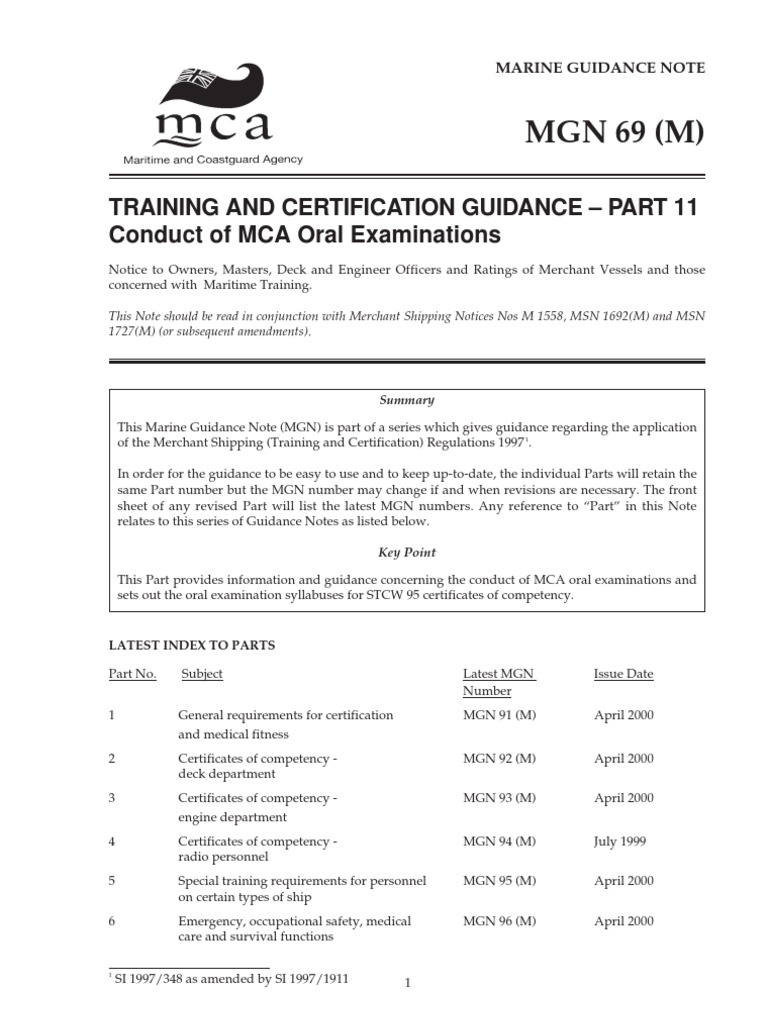 MGN 69 (M) : Training and Certification Guidance - Part 11 Conduct of ...