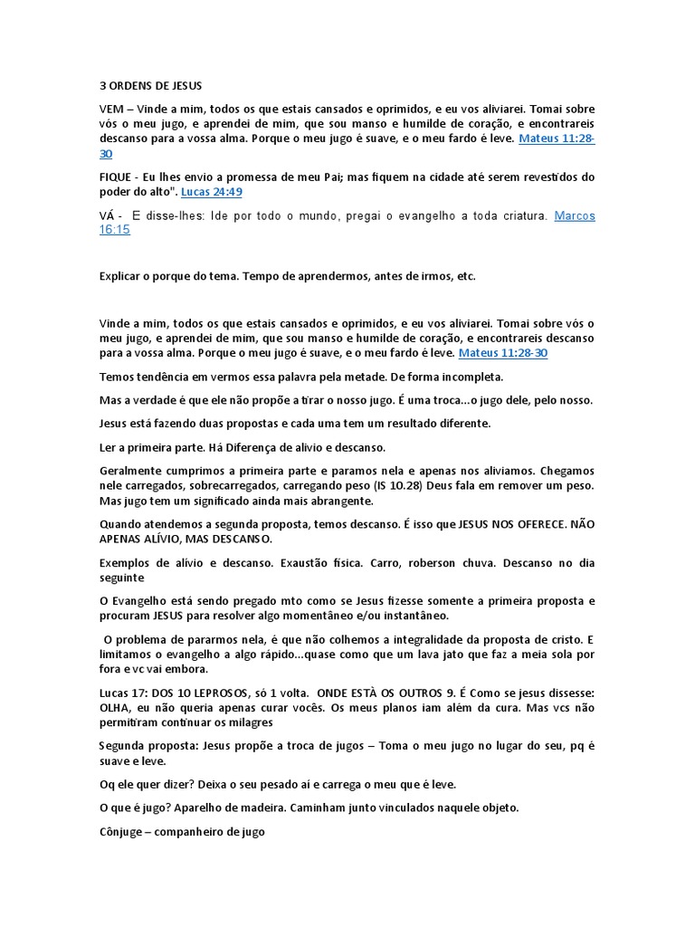 3 Ordens de Jesus - Vinde A Mim | Download grátis PDF | Jesus