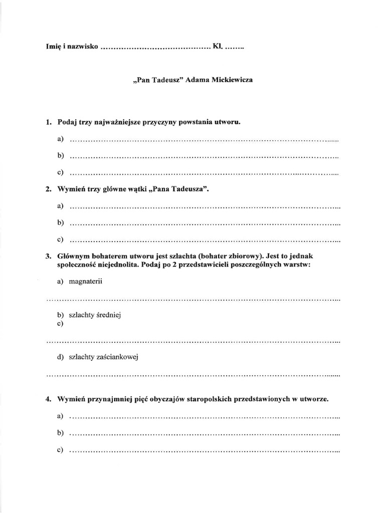 Test Z Lektury Pan Tadeusz Klasa 5 Calls Resultat Loto Quebec