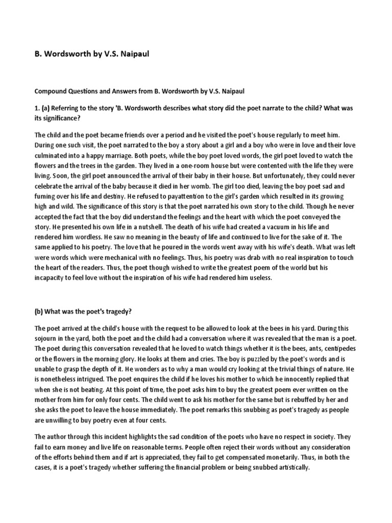 B. Wordsworth by V.S. Naipaul | PDF | William Wordsworth | Poetry