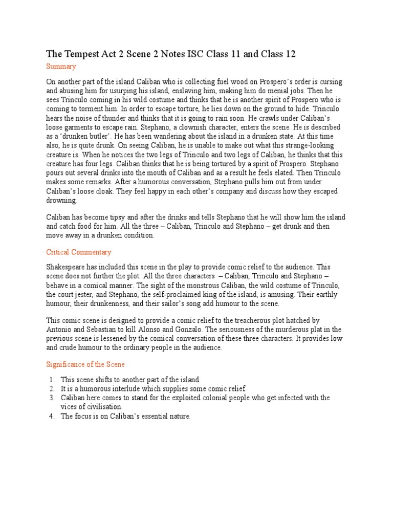 The Tempest Act 2 Scene 2 Notes ISC Class 11 and Class 12 | PDF | The ...