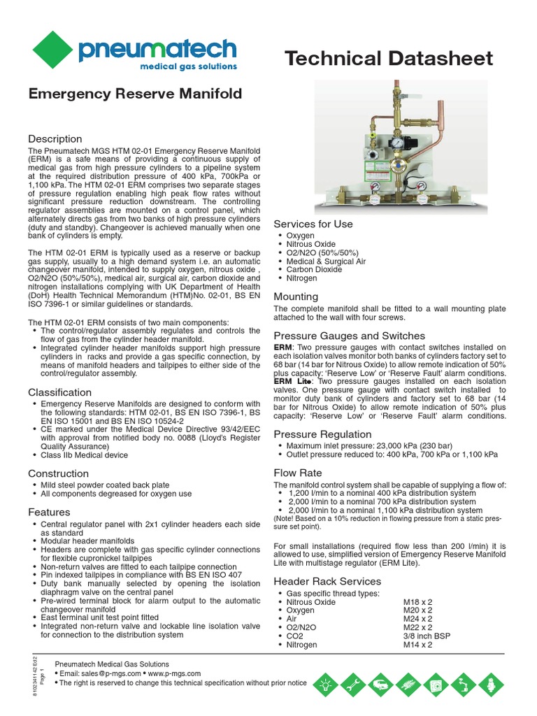 Emergency Reserve Manifold Specifications | PDF | Nitrous Oxide | Gas ...
