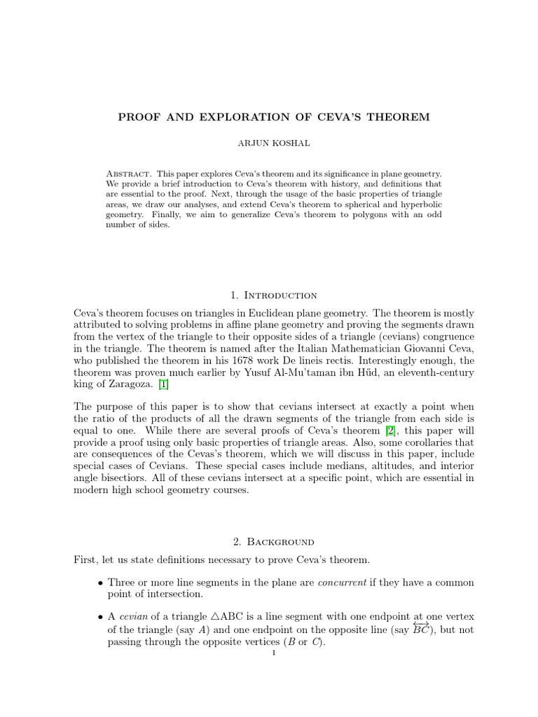 Arjun Koshal - MA 240 Final Paper | PDF | Triangle | Elementary Geometry